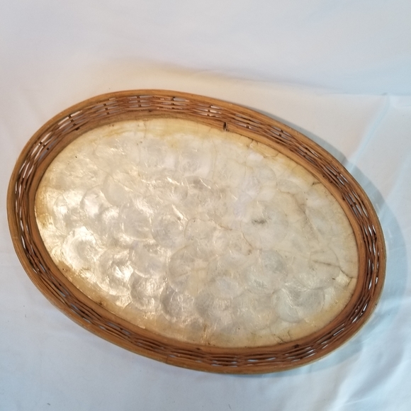 Vintage | Accents | Vintage Oval Capiz Shell And Natural Rattan Tray 9 ...